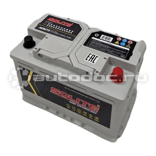 Купить аккумулятор SOLITE AGM70 70 А | ч 12V 760EN обратной полярности (190х276х175) в интернет ...